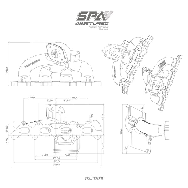 For Fiat 500 1.4 16V T25 cast turbo manifold – SPA TURBO USA