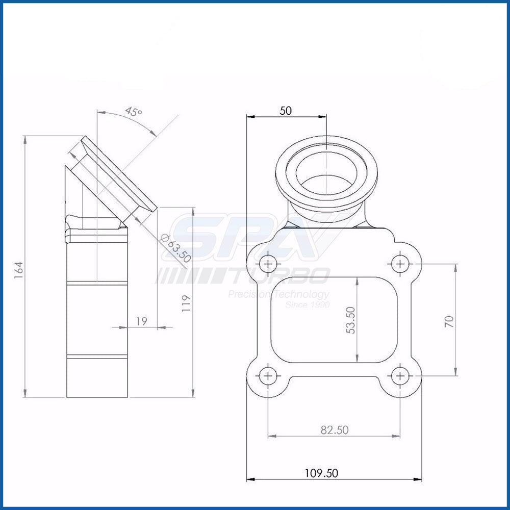 T4 manifold 44/45mm v-band Wastegate adapter 45 degree flange – SPA ...