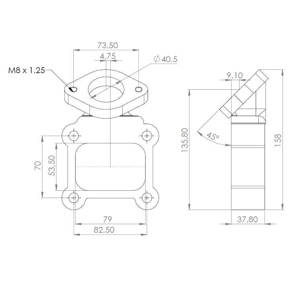 T4 Manifold 2 bolt type Wastegate Adapter 45 degree flange (2 units ...